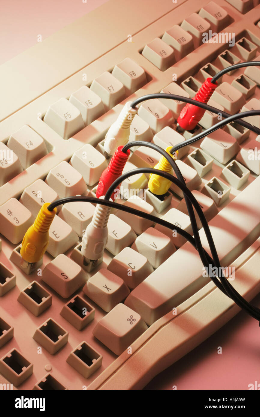 Audio Visual Cables on Computer Keyboards Stock Photo - Alamy