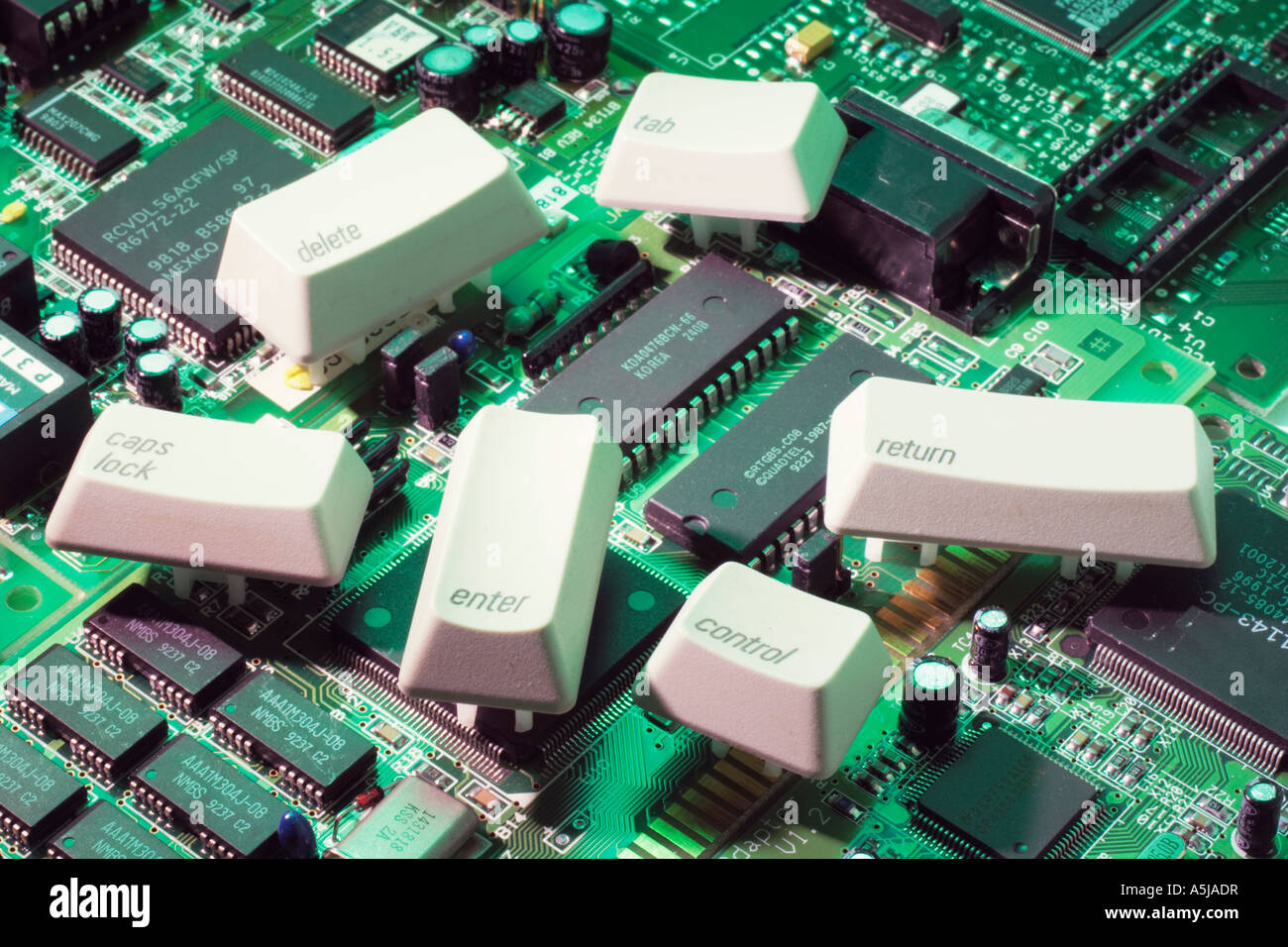 Computer Keys on Circuit Board Stock Photo - Alamy