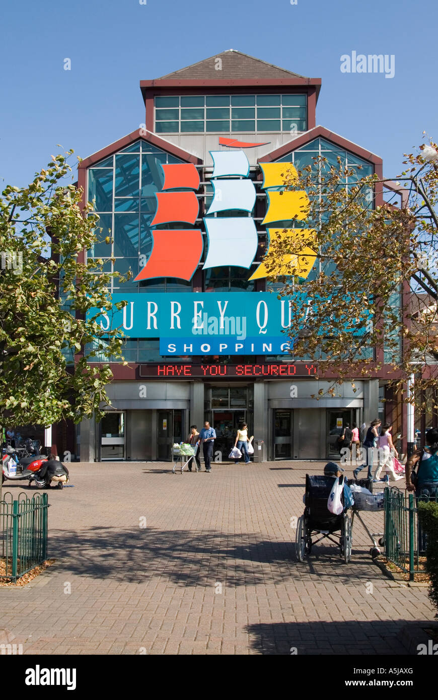 Facade of a main shoppers entrance at Surrey Quays indoor shopping ...