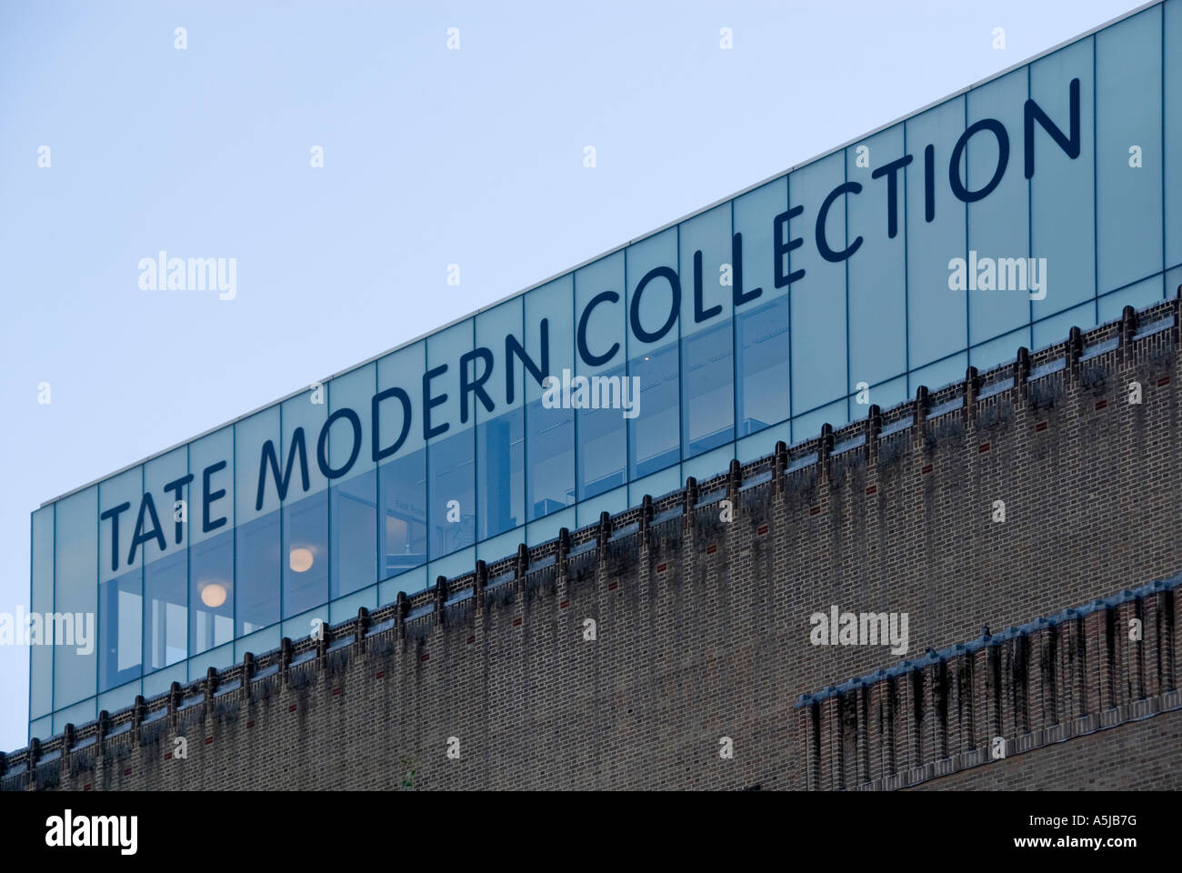 Large Tate Modern Collection sign on glazed panels at Tate Modern art ...