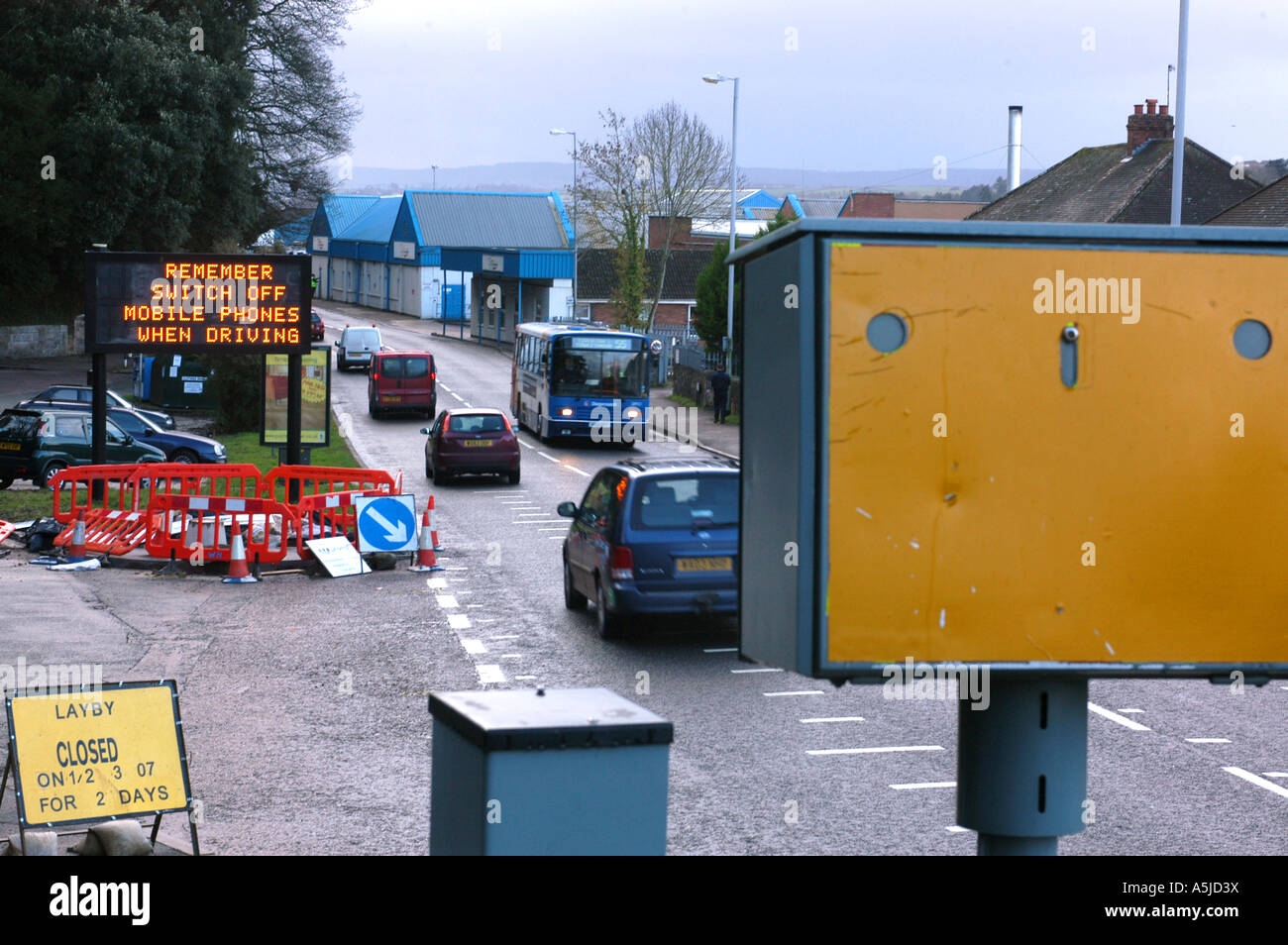 Motorists heading into Exeter city centre pass a matrix sign warning ...