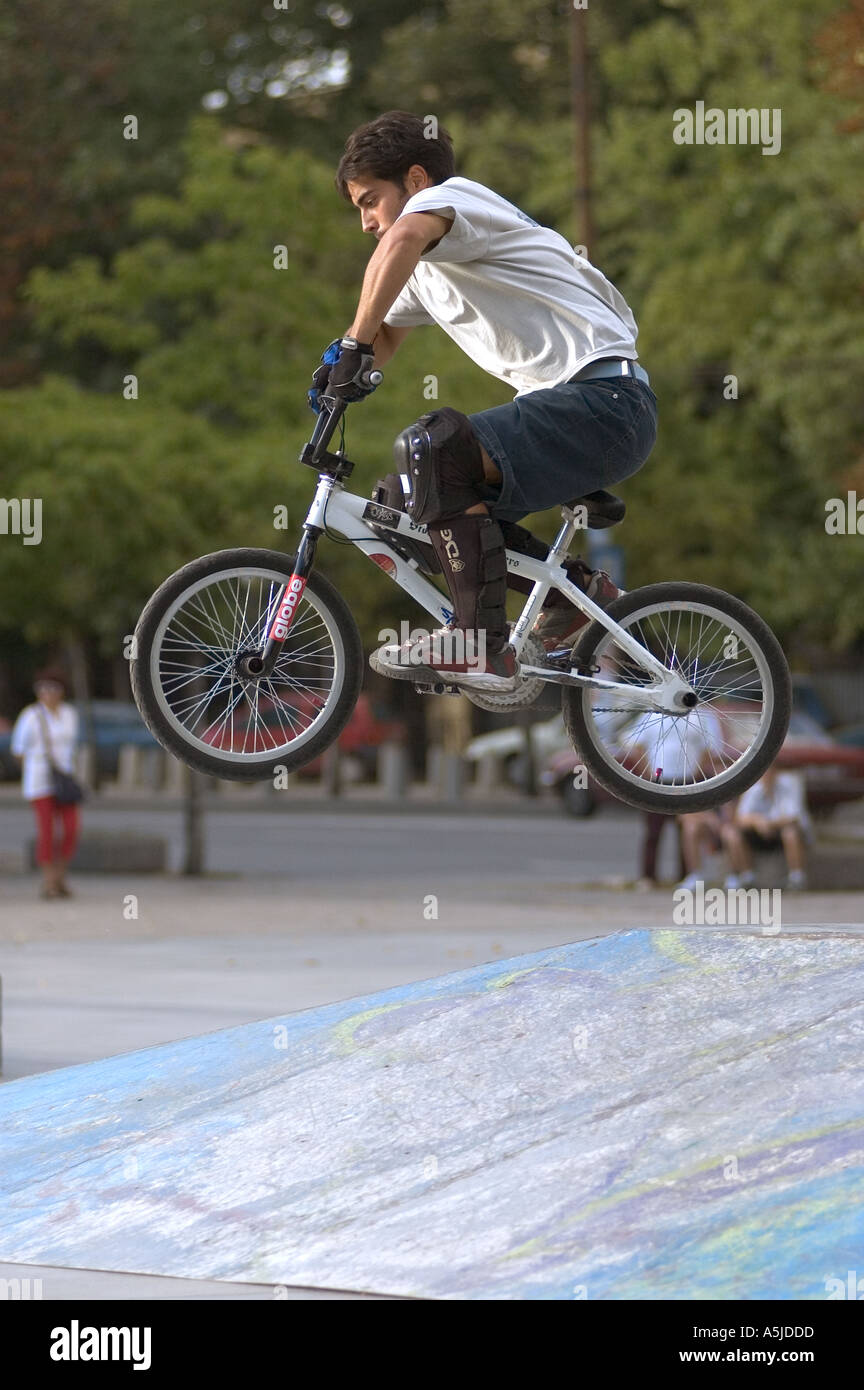 BMX riders demonstrate their skills at an open air competition in Sofia ...