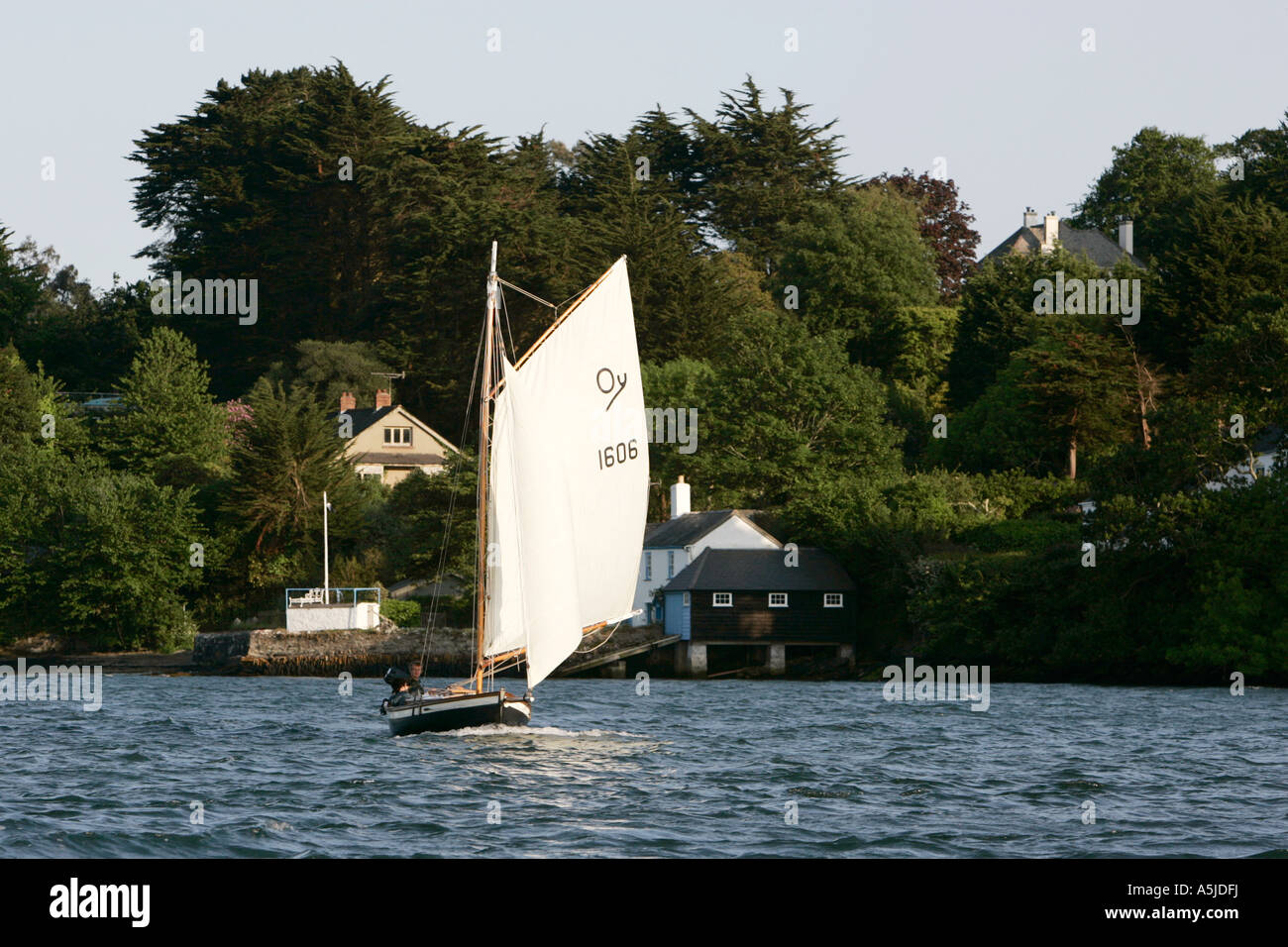 traditional wooden yacht sailing in falmouth harbour uk Stock Photo - Alamy