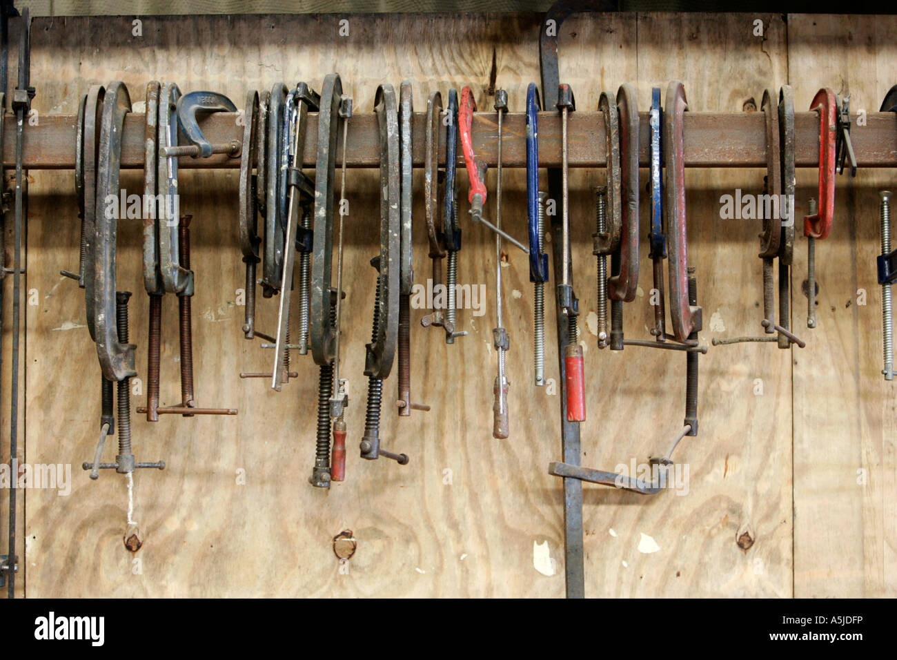 tools in traditional boatyard cornwall uk Stock Photo - Alamy