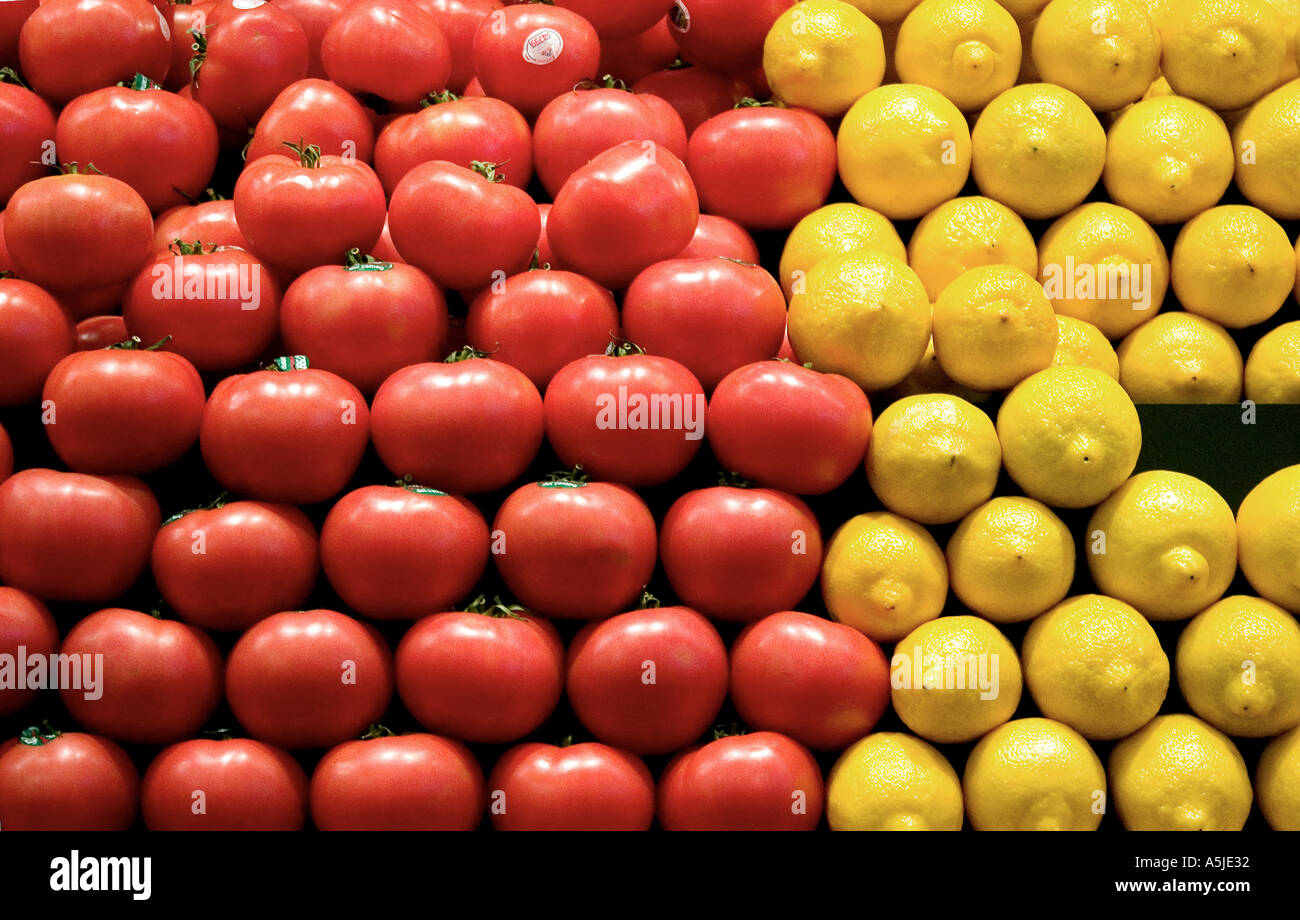 tomatoes lemons produce market stacked up patterns horizontal fruit ...