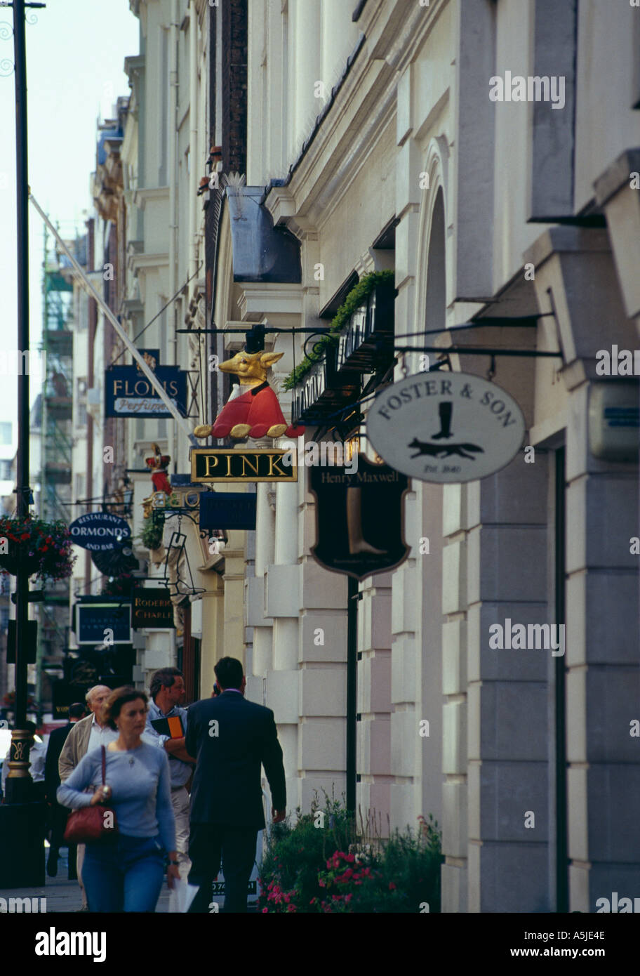 Traditional shop signs in Jermyn Street London advertise hand made ...
