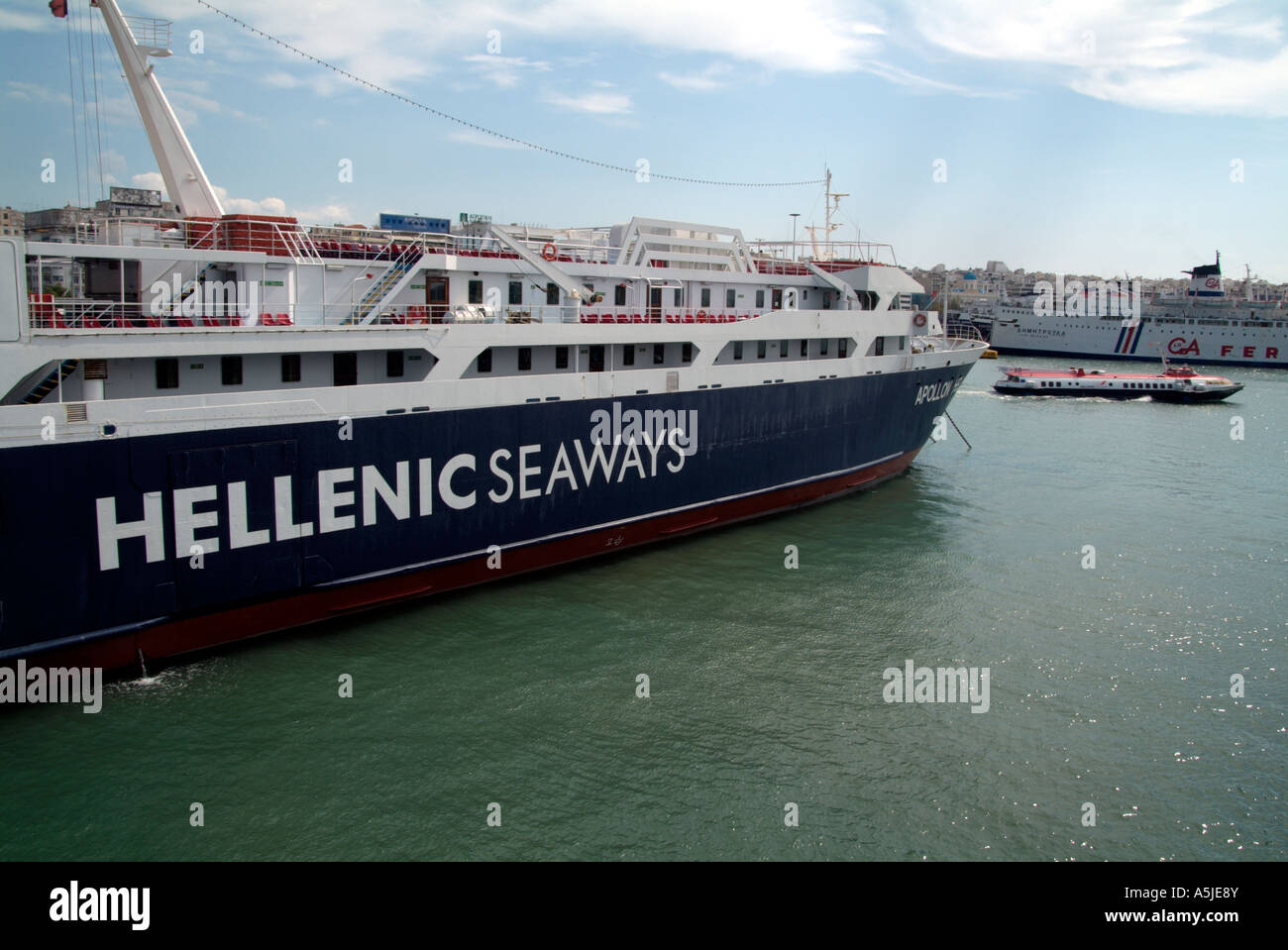 A Hellenic Seaways passenger ferry docked in Piraeus Harbour Greece ...