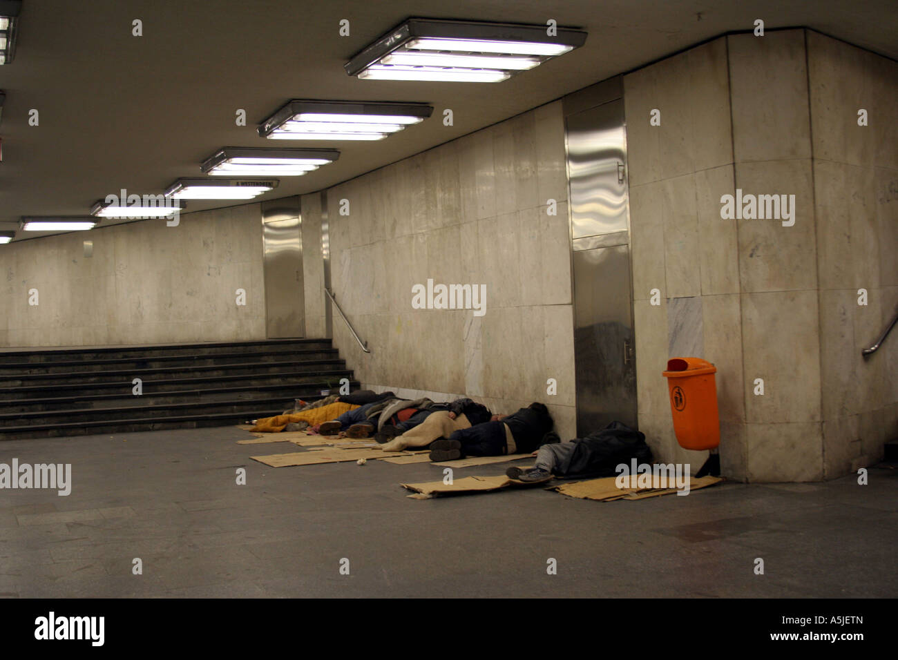 Homeless people in a train station, Hungary Stock Photo - Alamy