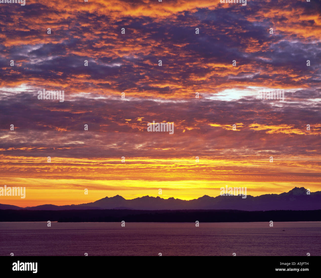Olympic Mountains And Puget Sound At Sunset From Seattle Washington ...