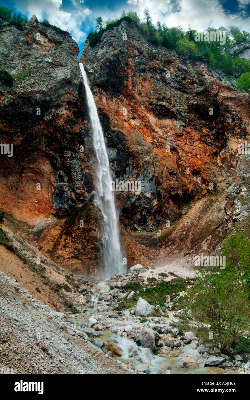 Rinka waterfalls in the valley Logarska dolina in the source of the ...