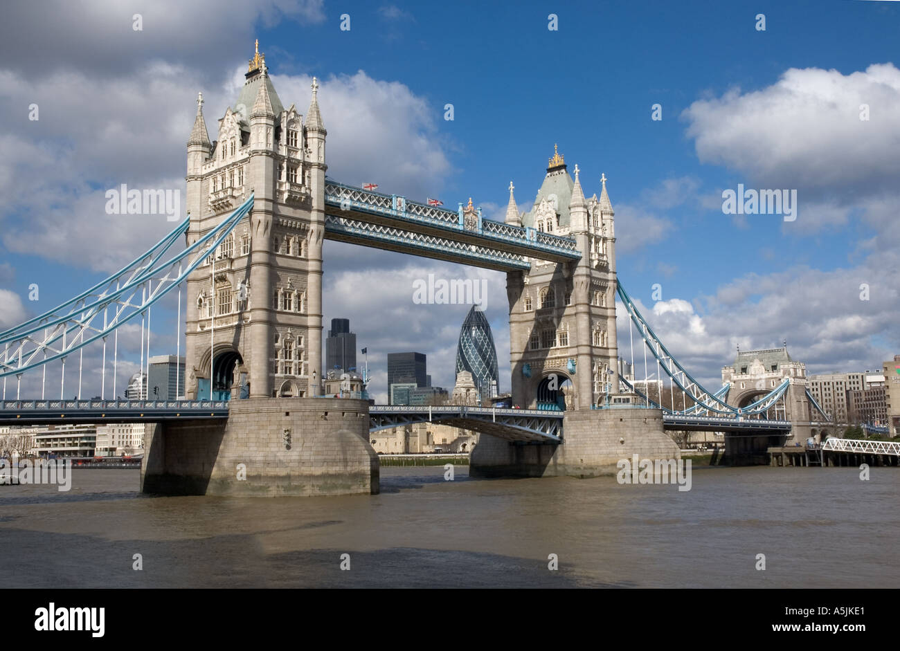 Tower Bridge with the Swiss Re building known as the Gerkin London Stock Photo - Alamy