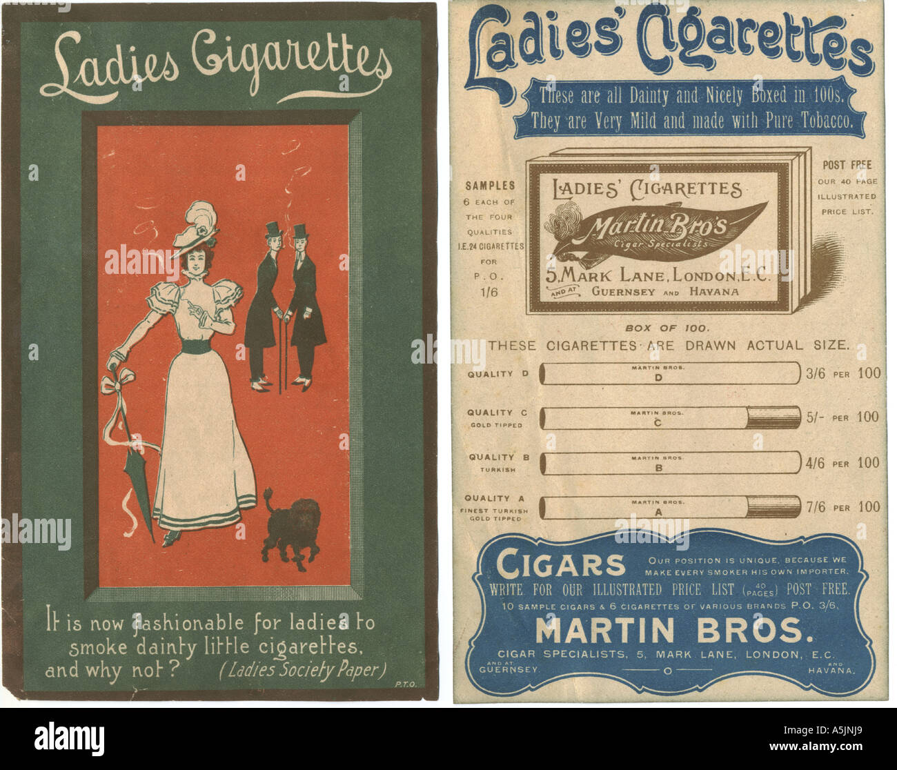 Ladies Cigarettes advertisement (front and back) 1905 Stock Photo - Alamy