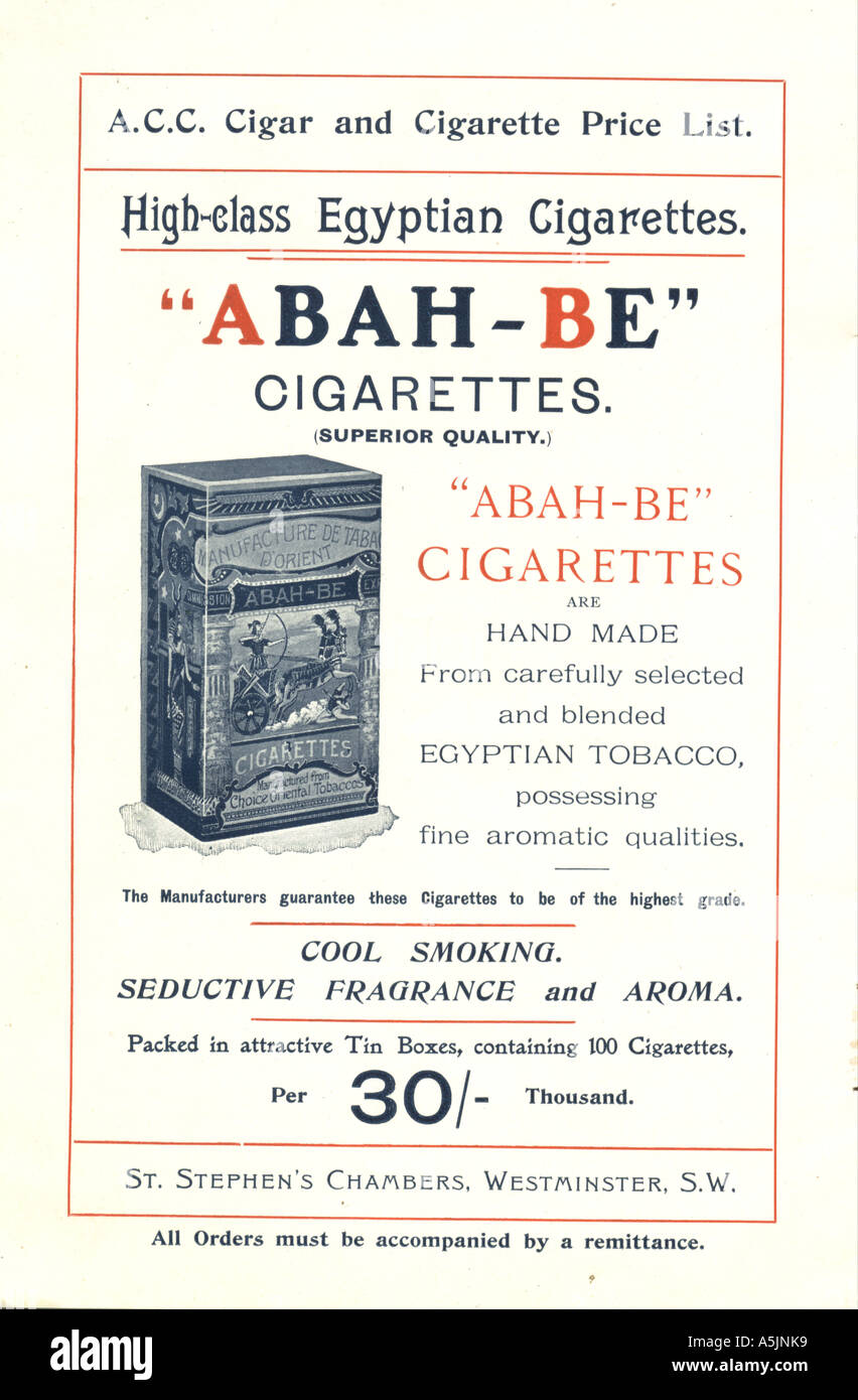 Egyptian Cigarettes advertisement circa 1908 Stock Photo - Alamy
