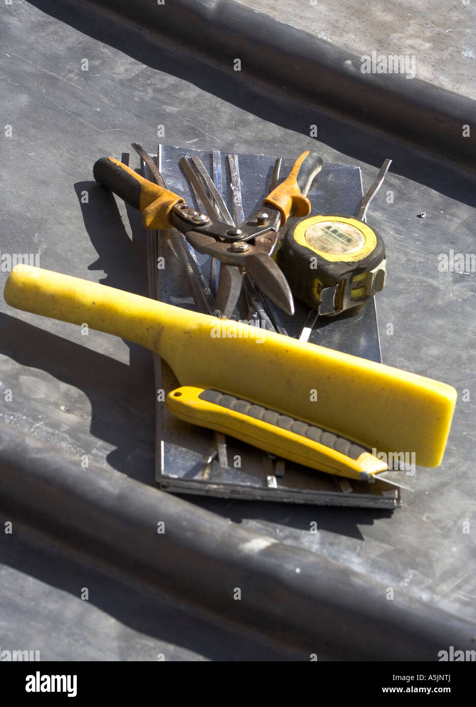 Traditional Lead Sheet Workers Tools set out on a Lead Sheet Roof ...