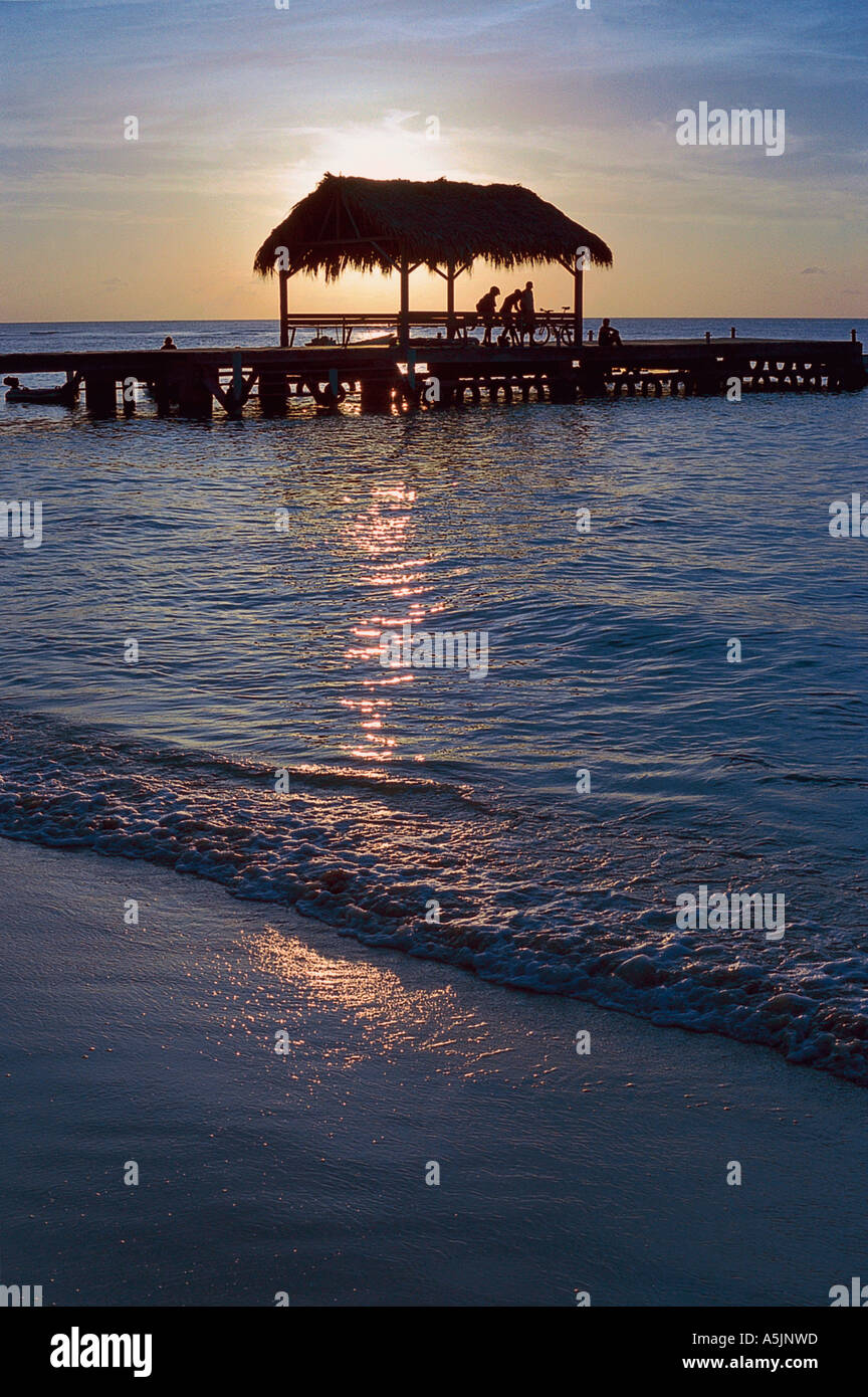 "Pigeon Point" beach at sunset, Tobago, Caribbean Island, silhouette of ...