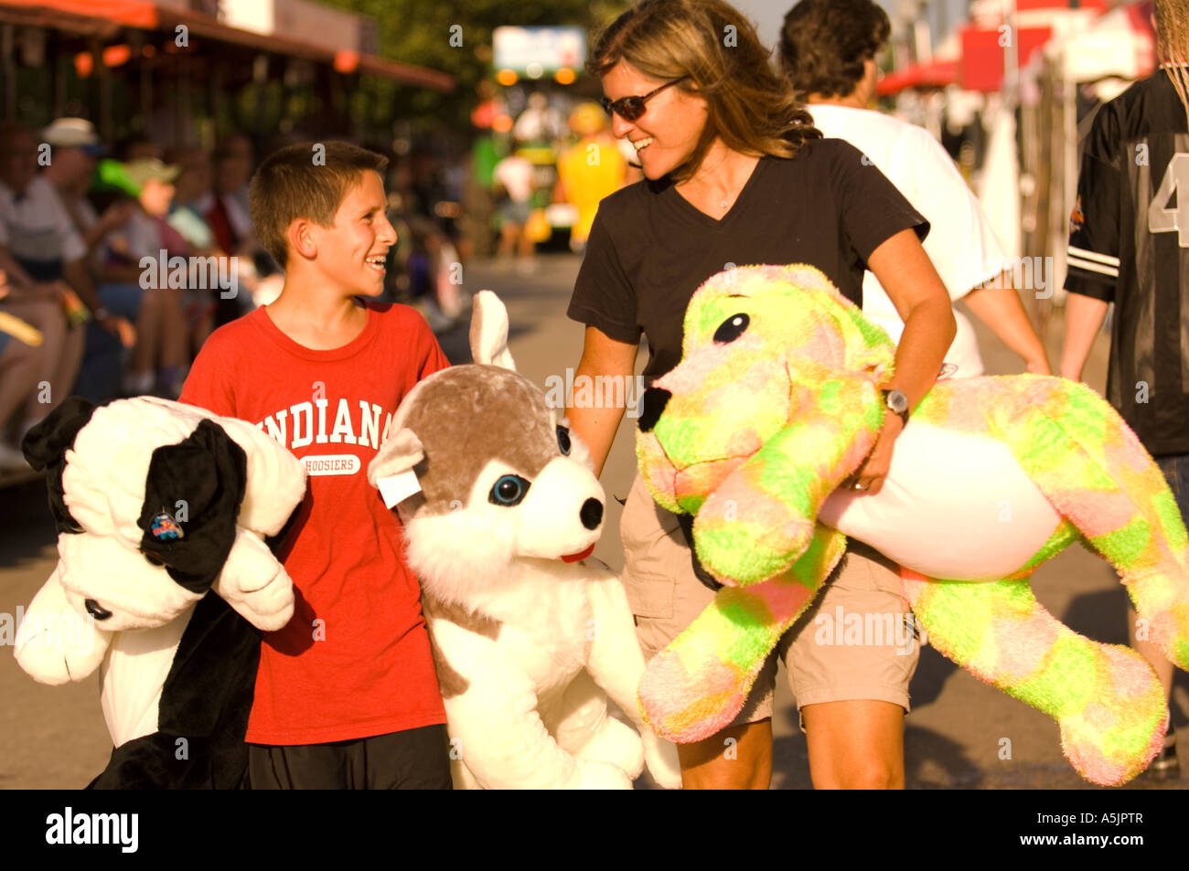 Mom and son with stuffed animals at the Indiana State Fair in ...