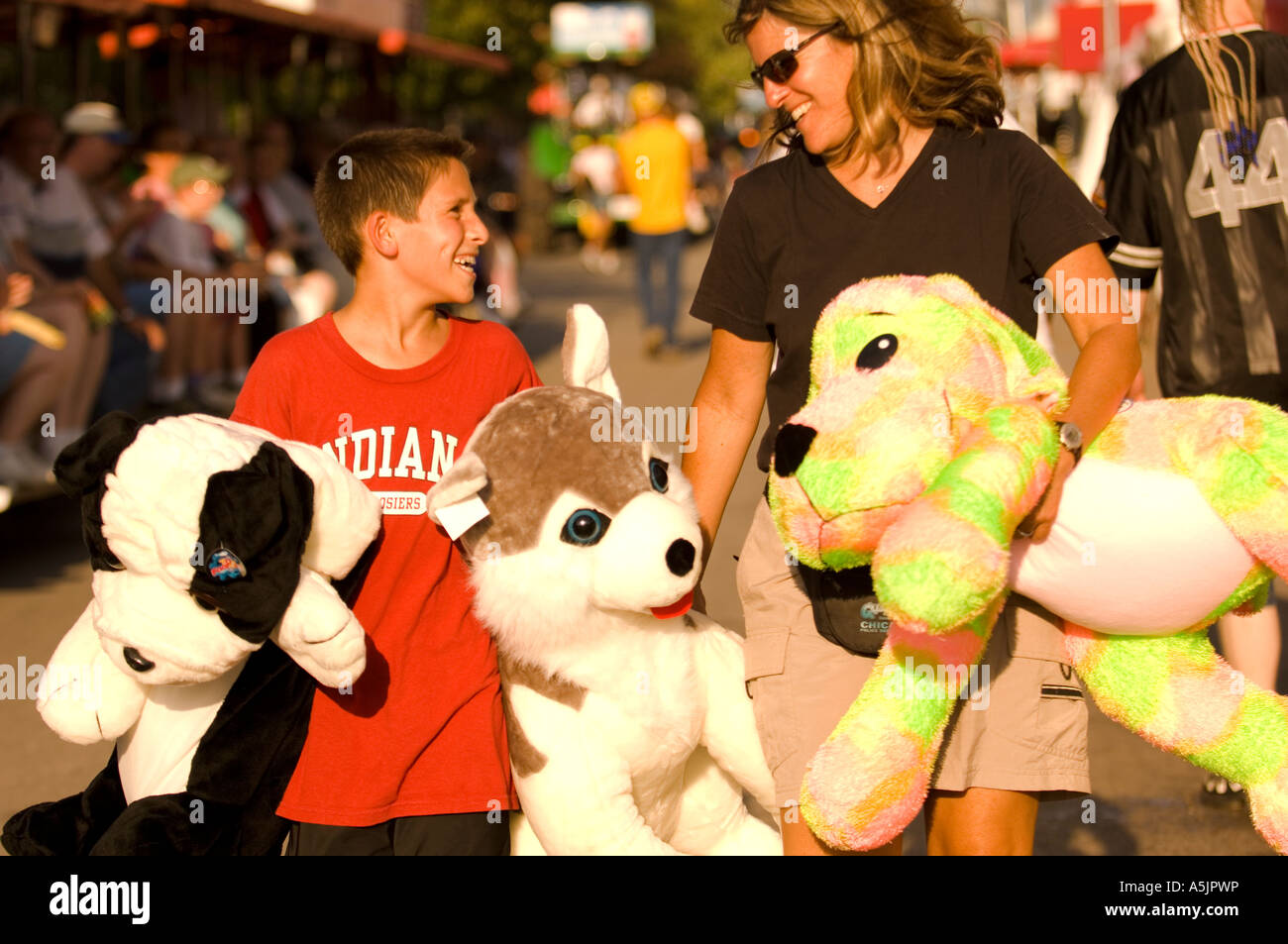 Mom and son with stuffed animals at the Indiana State Fair in ...
