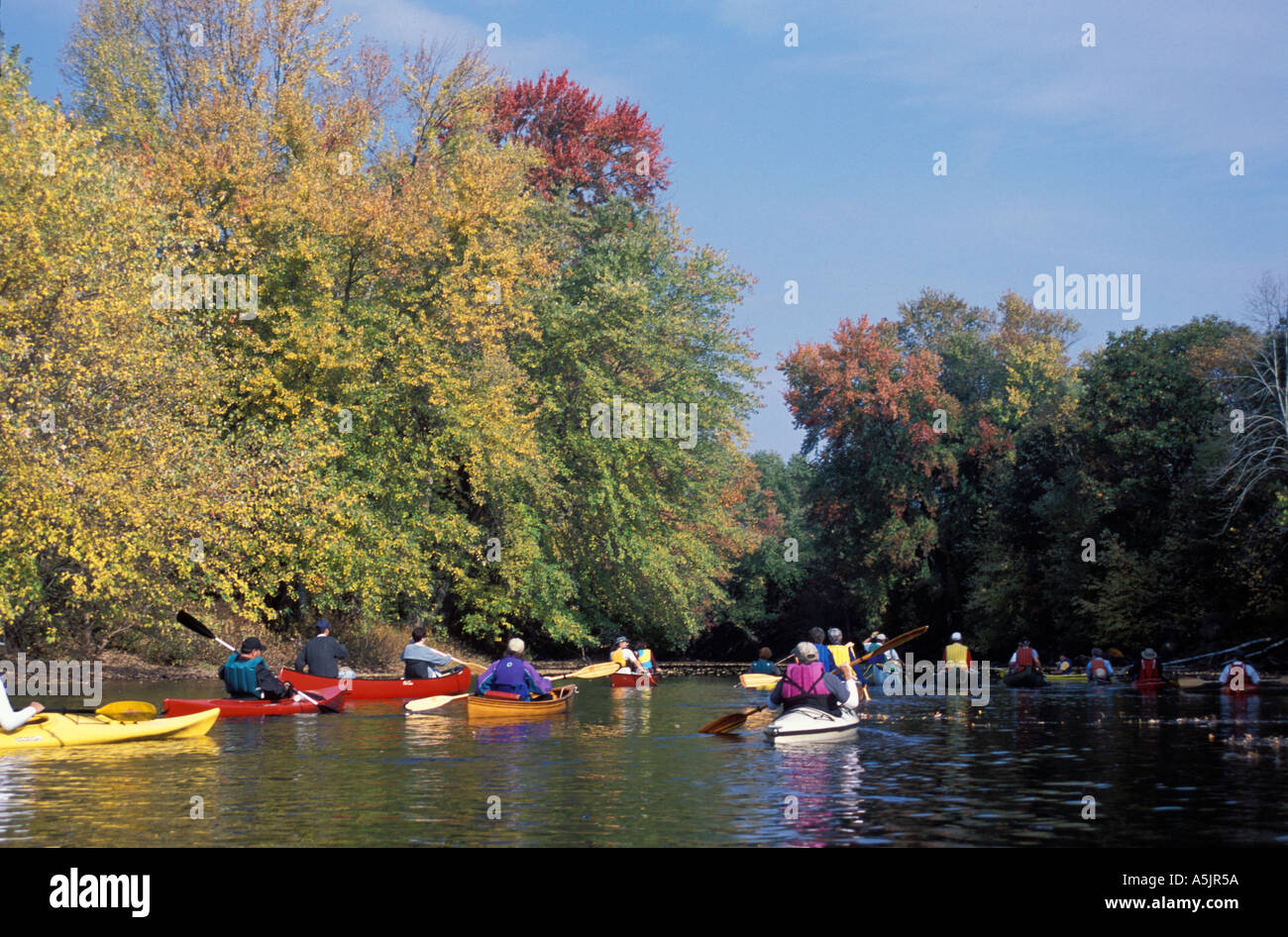 A group of paddlers on the Contoocook River in Contoocook NH Merrimack ...