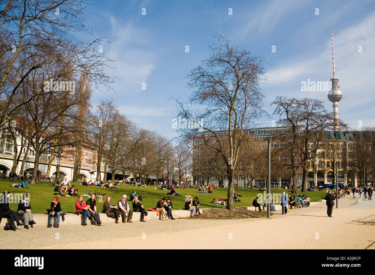 Spring in Berlin, Monbijoupark, Garnisonkirchplatz, in the background ...