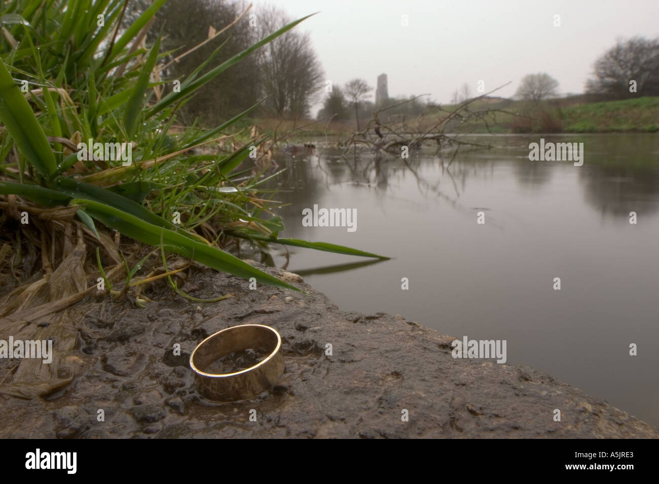 Gold wedding ring lost beside a river Stock Photo - Alamy