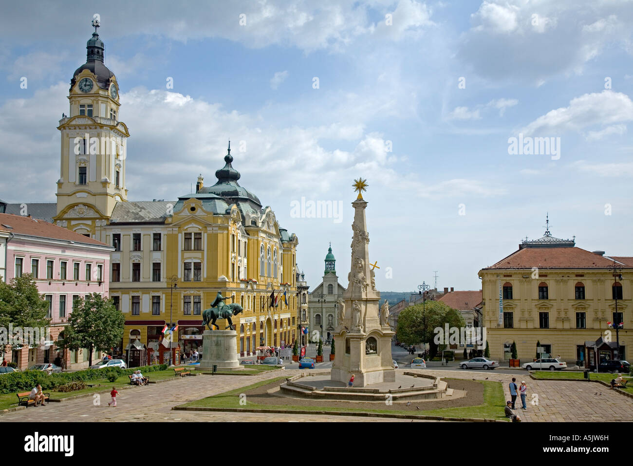 Column of Marie and the old church of Pecs, Pecs, Southungary, Ungary ...
