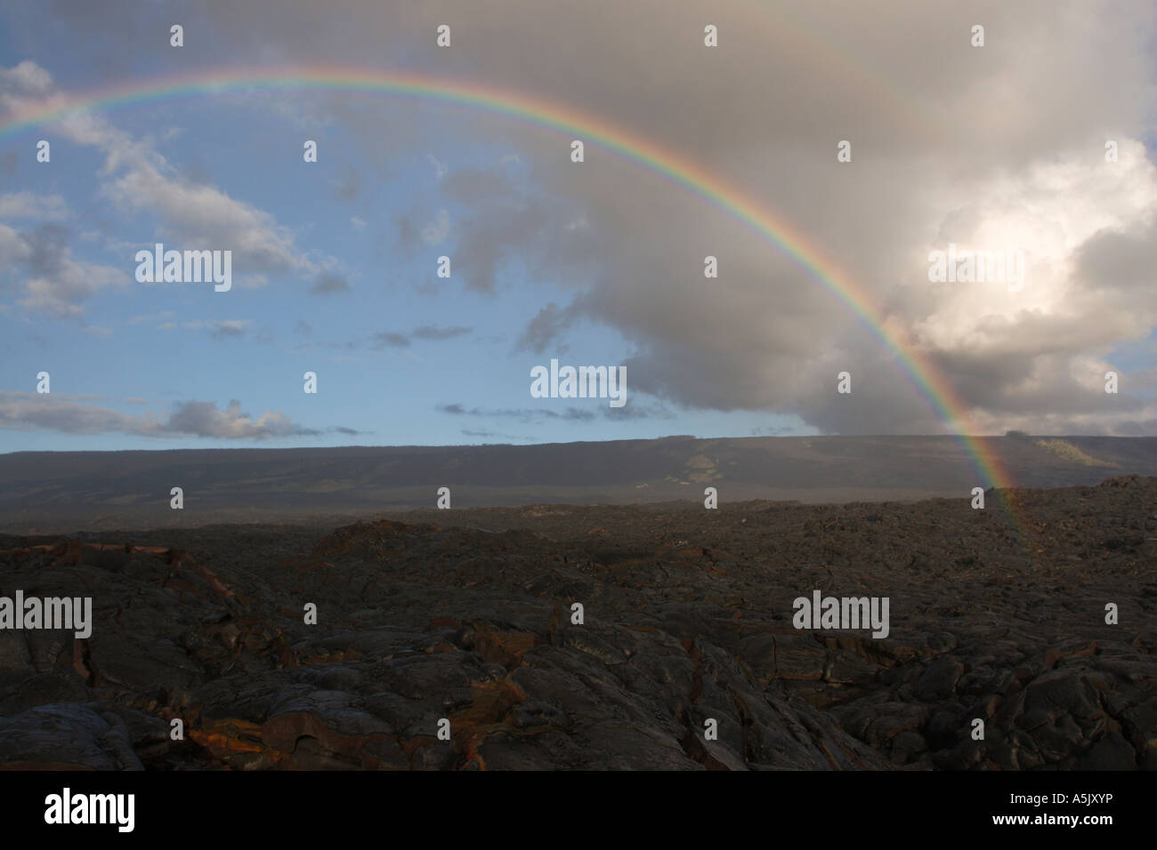 Rainbow and sky-scape over the lava fields of Kilauea Volcano National ...
