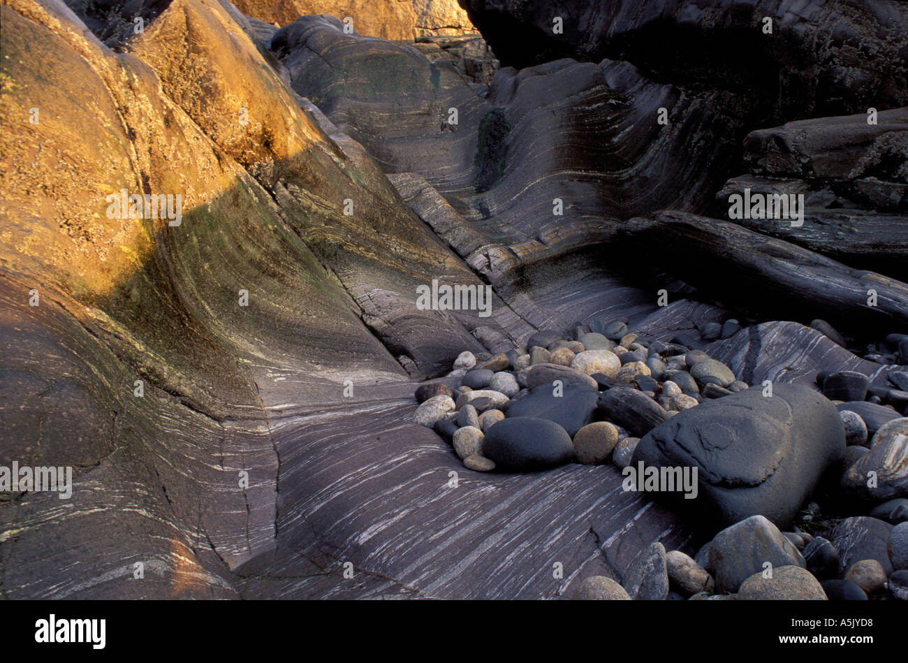 Patterned rocks worn smooth Stock Photo - Alamy