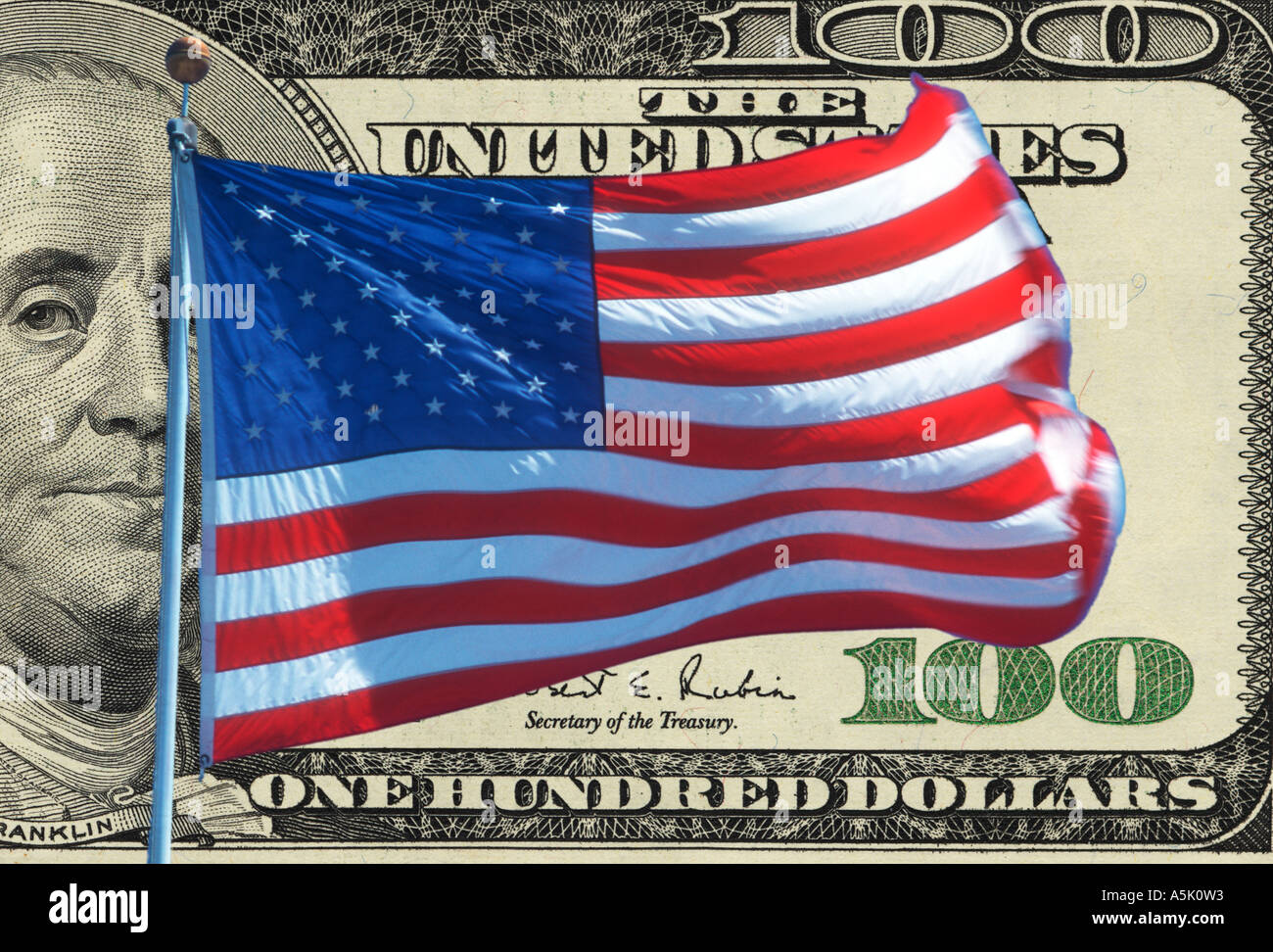 American flag composited on a one hundred dollar bill US Stock Photo ...