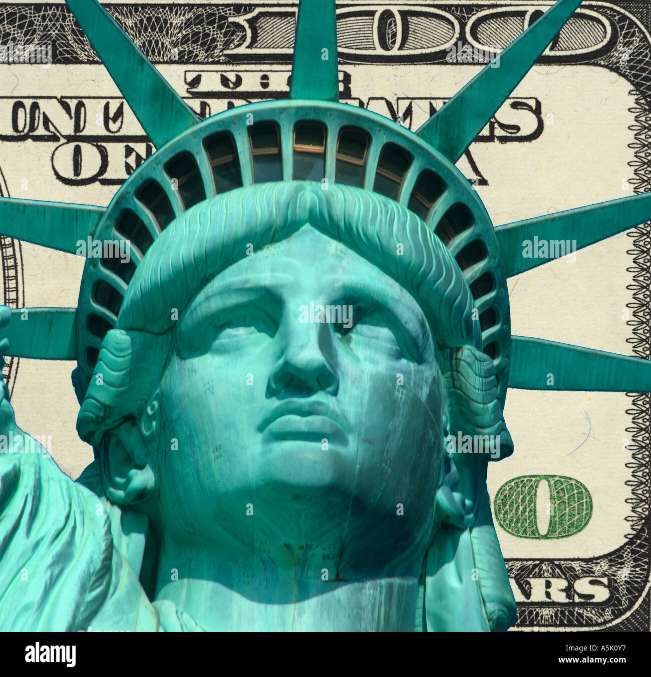 Statue of Liberty composited on a one hundred dollar bill US Stock ...