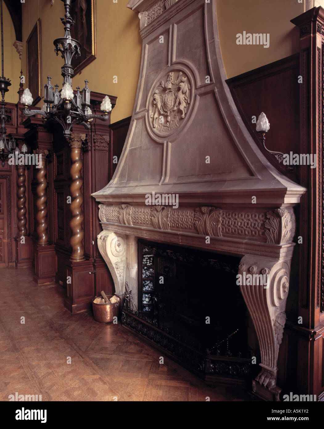 The Great Hall fireplace at Burghley House Stamford Lincolnshire Stock ...