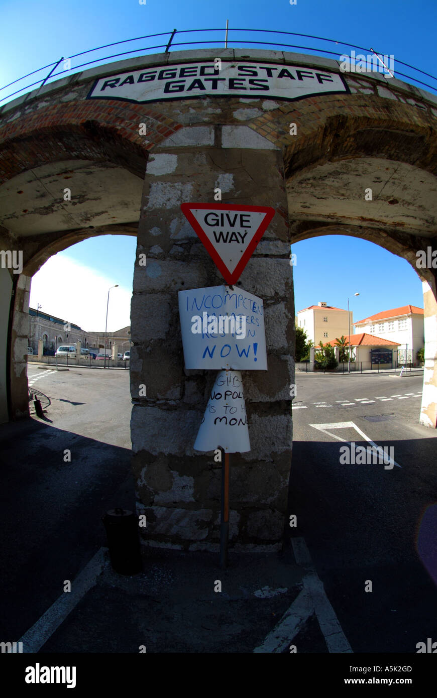give way sign political dispute strike poster gibraltar rock of ...