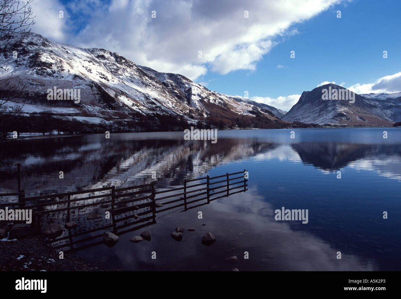 buttermere lake winter snow reflections cumbria lake district england ...