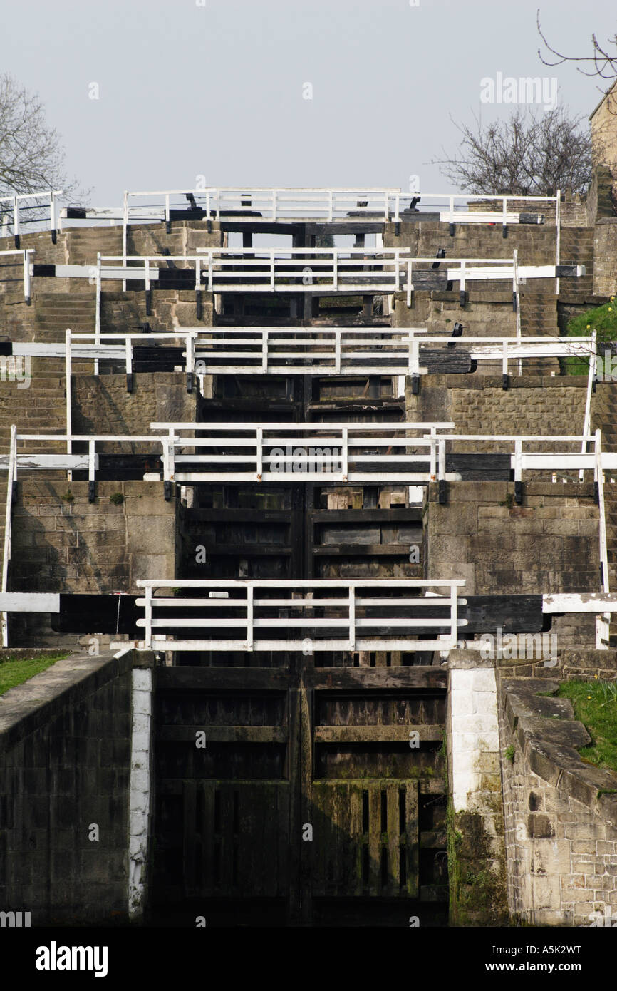 Five Rise locks on the Leeds and Liverpool Canal near Bingley, West ...