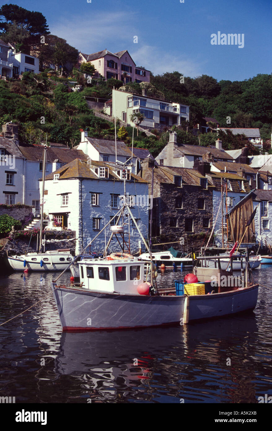 Polperro south east cornwall england fishing boats harbour summer ...