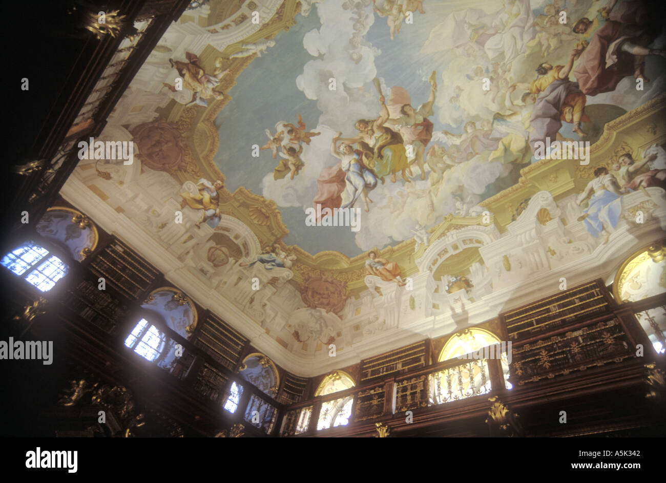 The incredible ceiling of the library at Melk abbey Stock Photo - Alamy