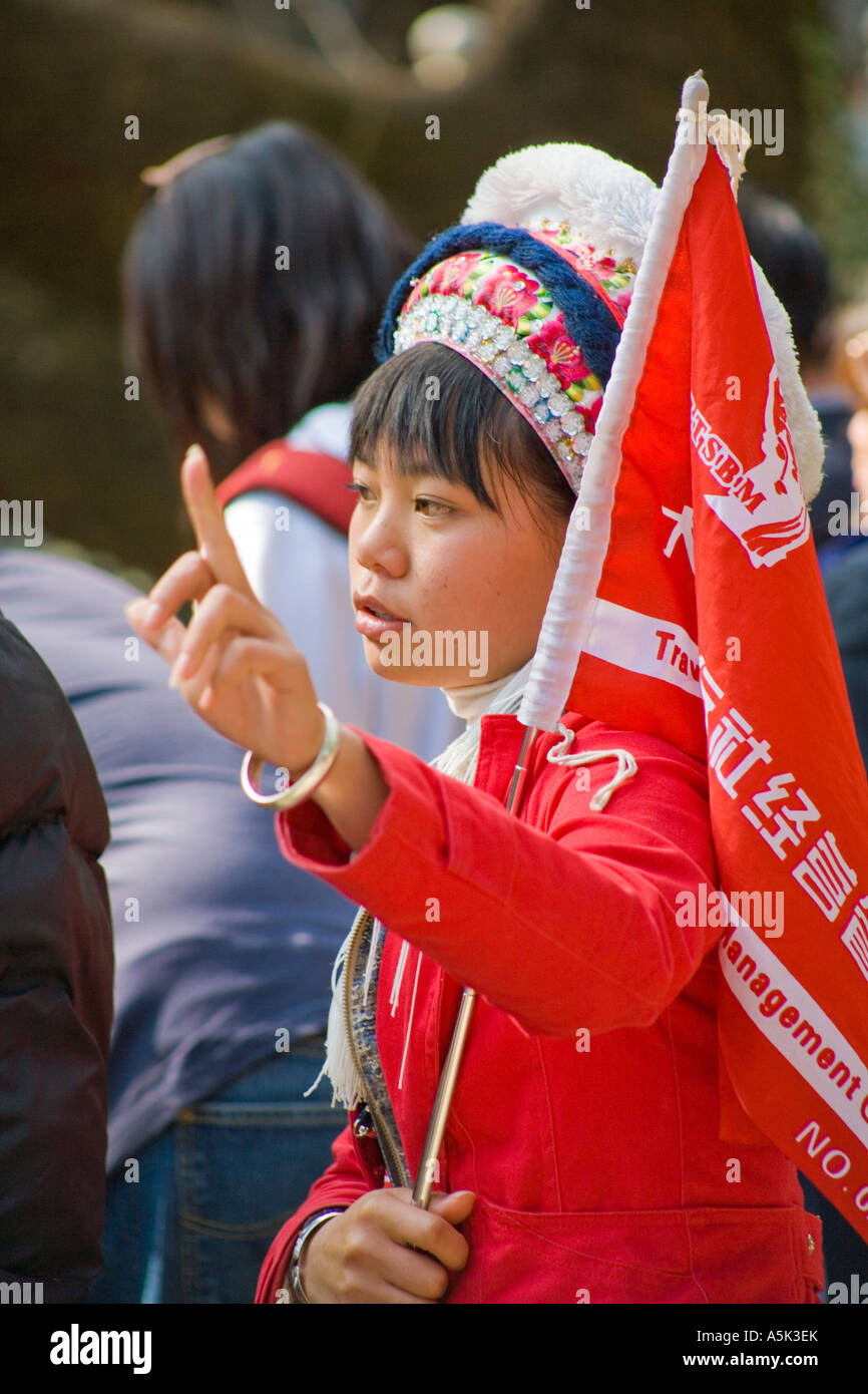 Tour guide with flag JMH2282 Stock Photo - Alamy