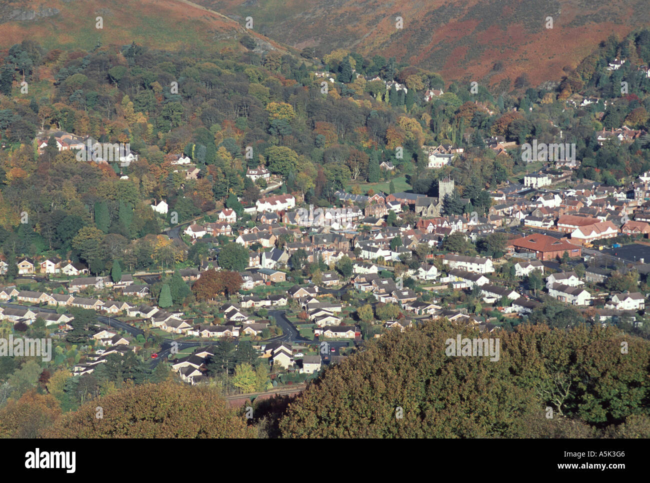Church Stretton autumn colours town South Shropshire Shropshire England ...