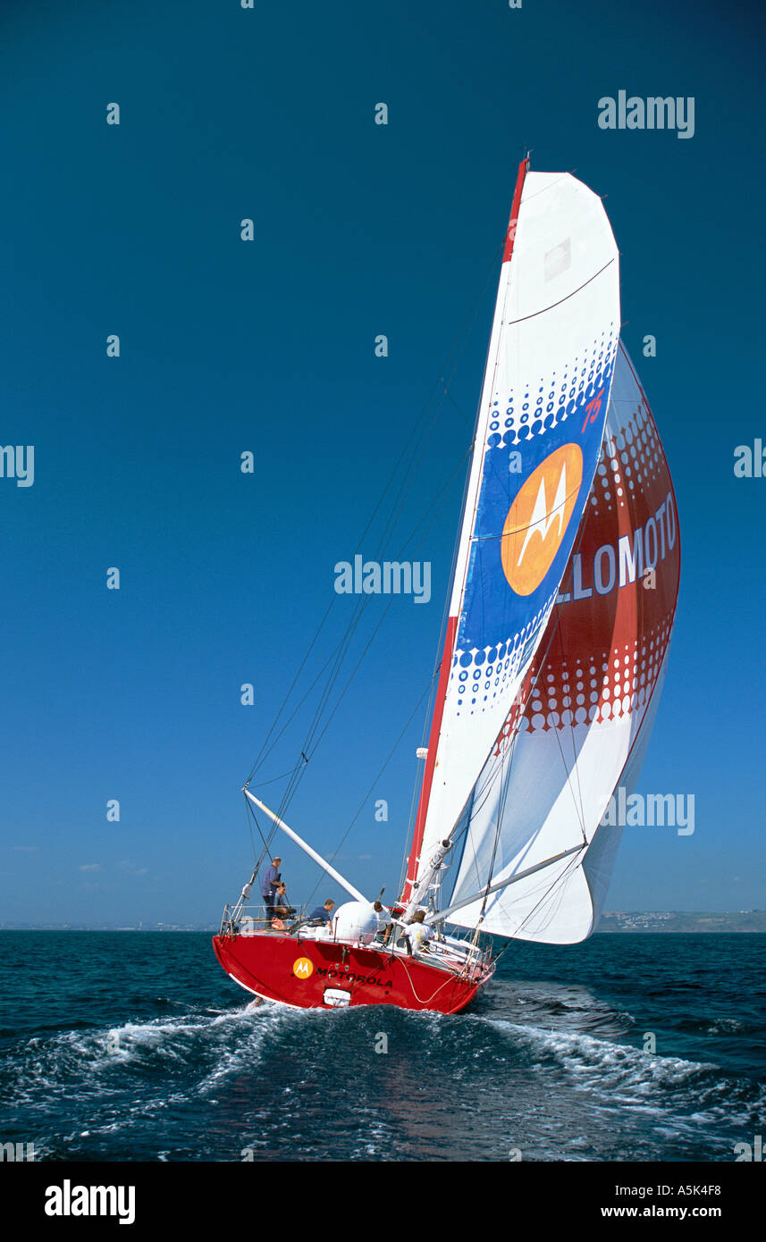 Racing yacht Hellomoto sailed by Conrad Humphreys off Plymouth Devon ...