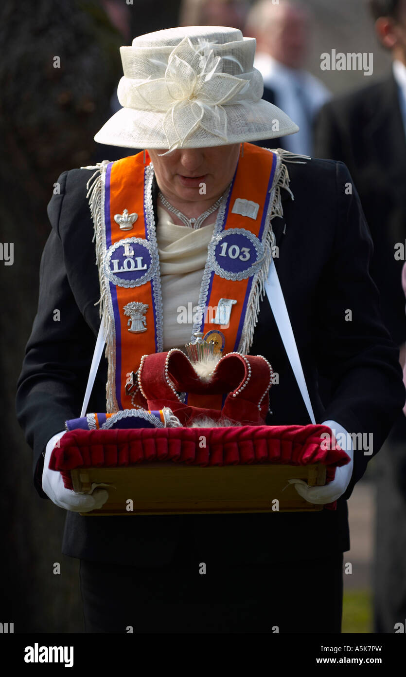 Orange order woman parading Stock Photo - Alamy