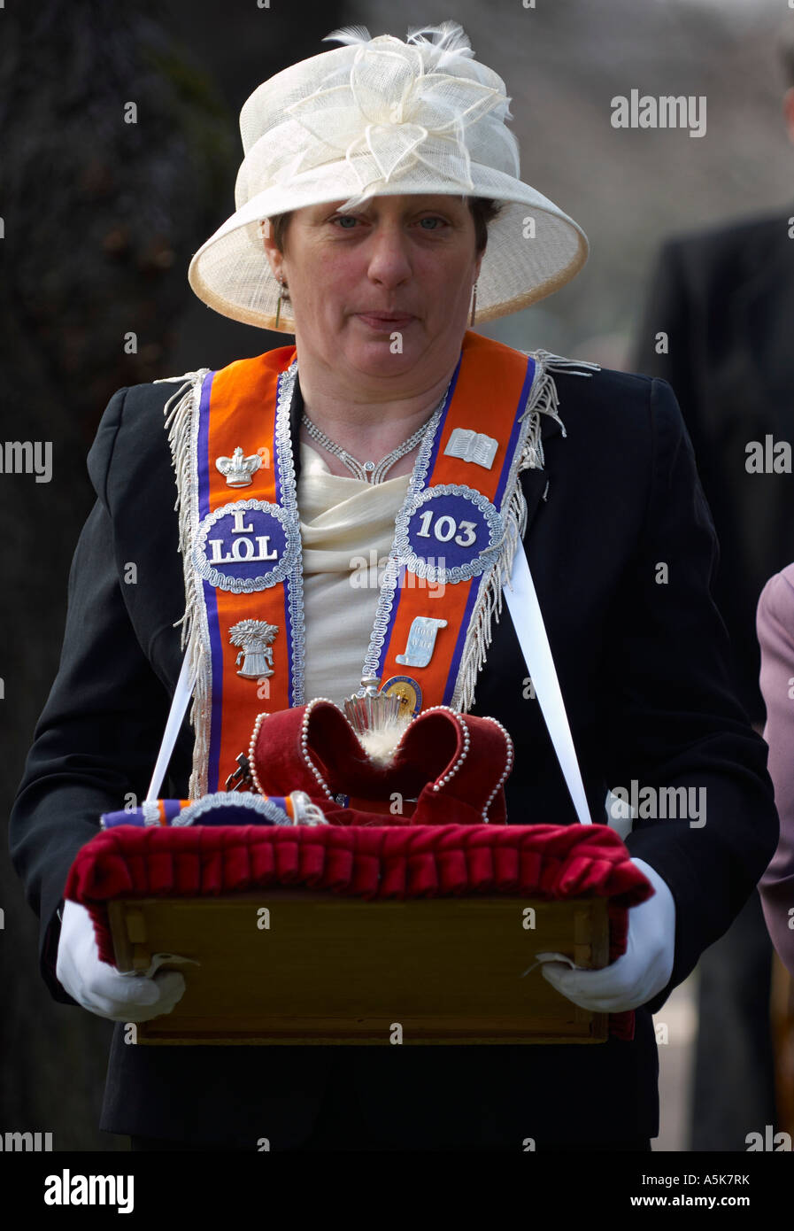 Orange order woman parading Stock Photo - Alamy