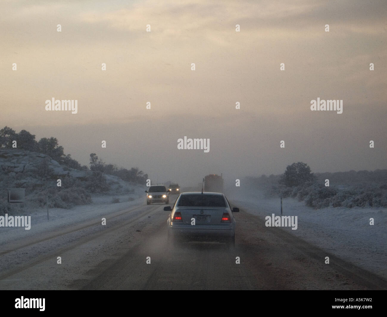 Winter driving conditions on the roads in northern Arizona between Page ...