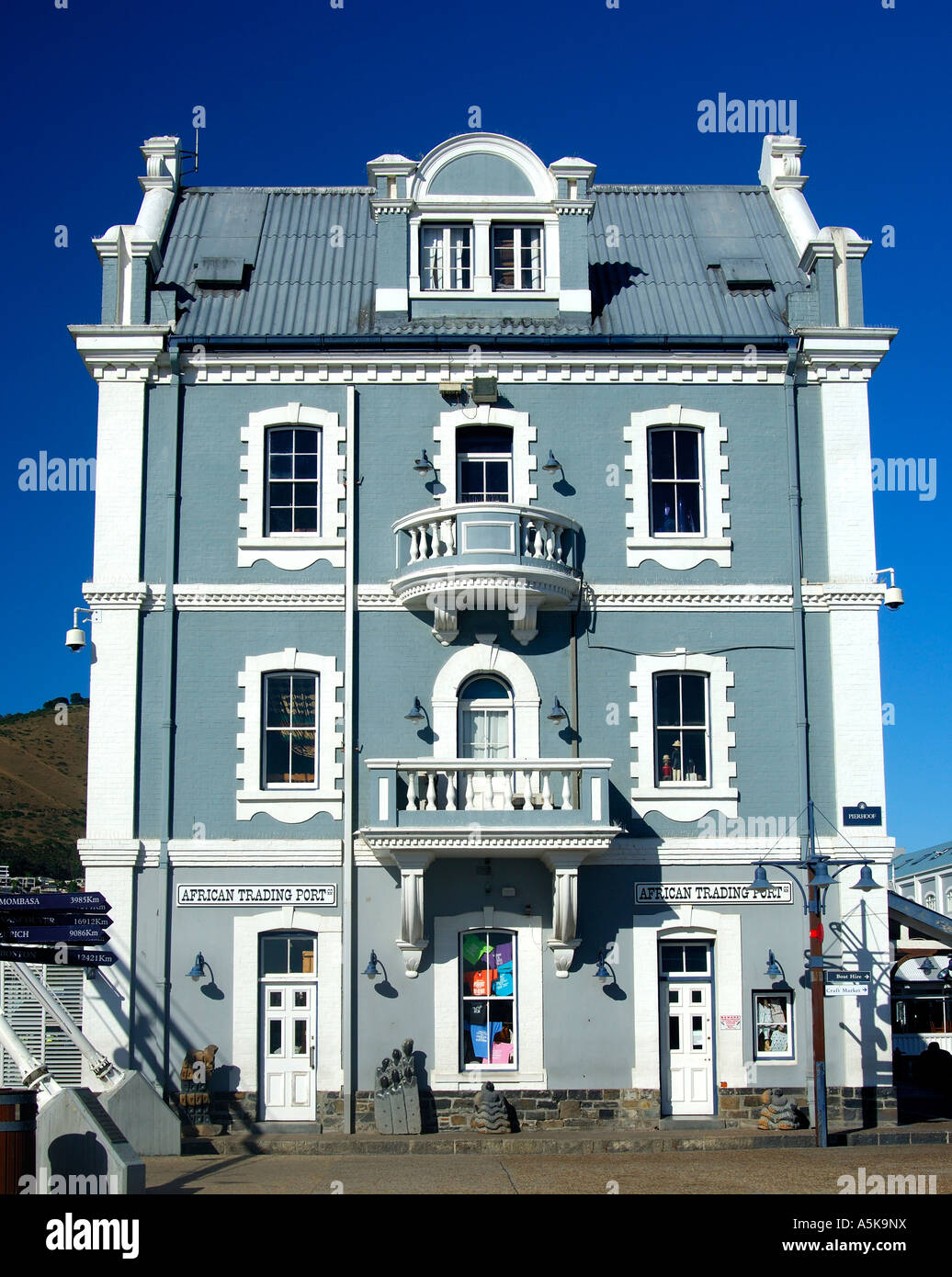 Renovated trading house building, African trading port, Waterfront ...