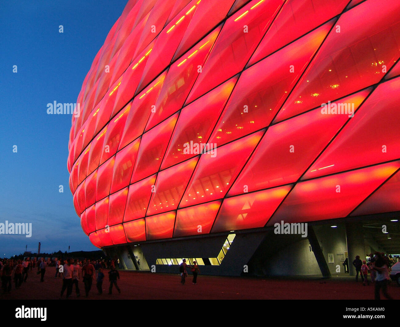 Allianz-Arena, red illuminated football stadium, Munich, Bavaria ...