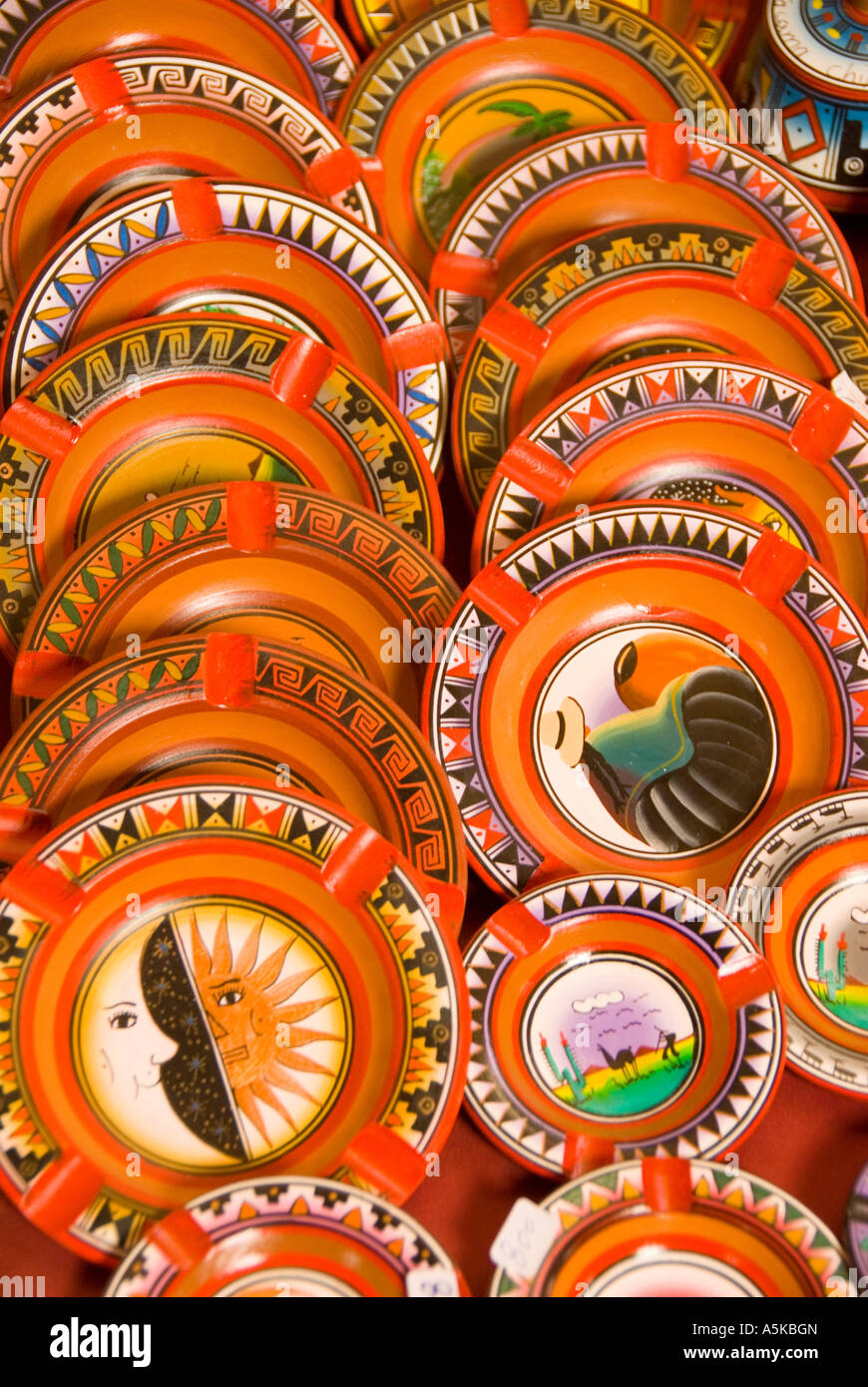 Chile San Pedro de Atacama shopping colorful decorative plates Stock ...