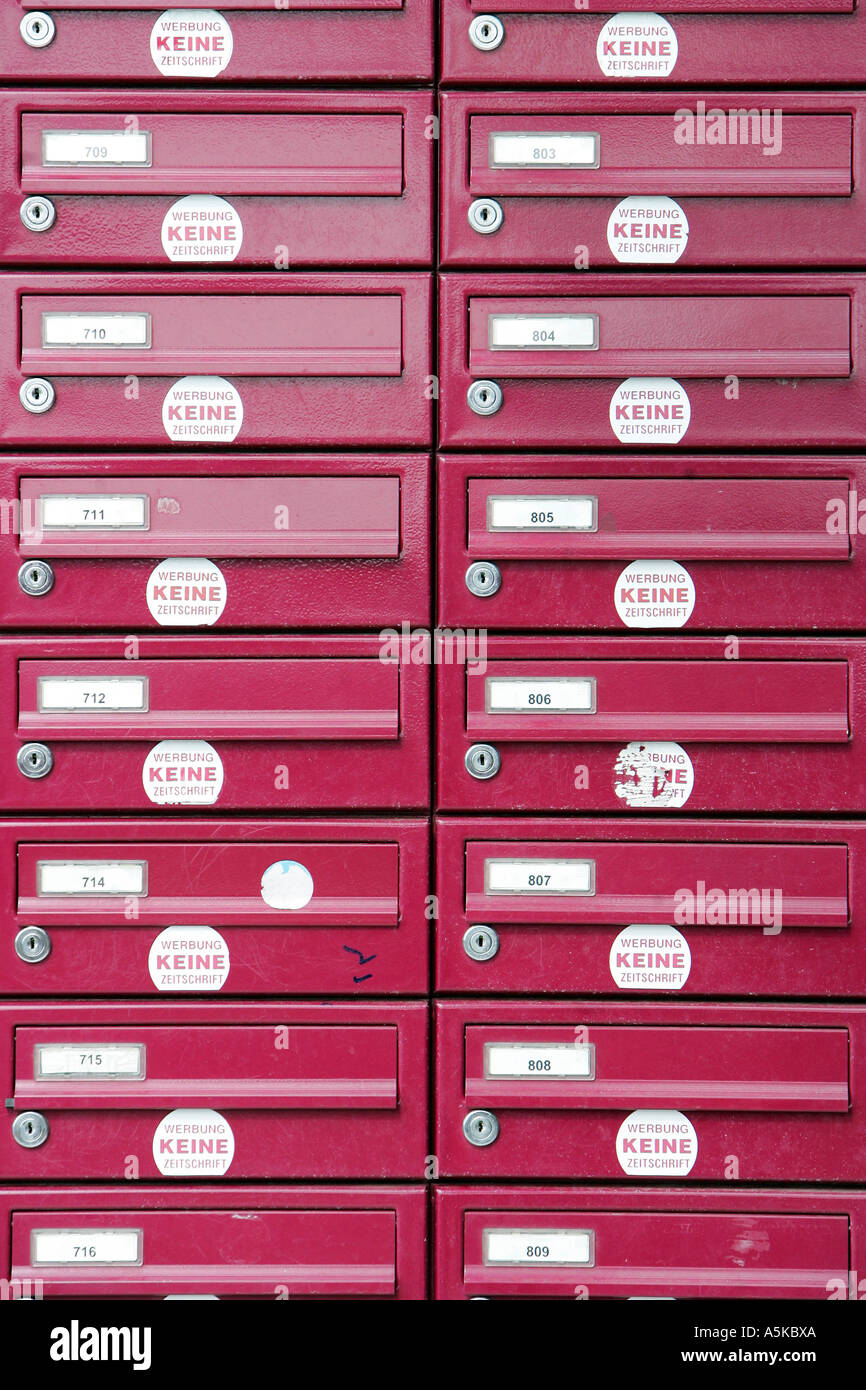 Letter boxes with "please no promotion " stickers Stock Photo - Alamy