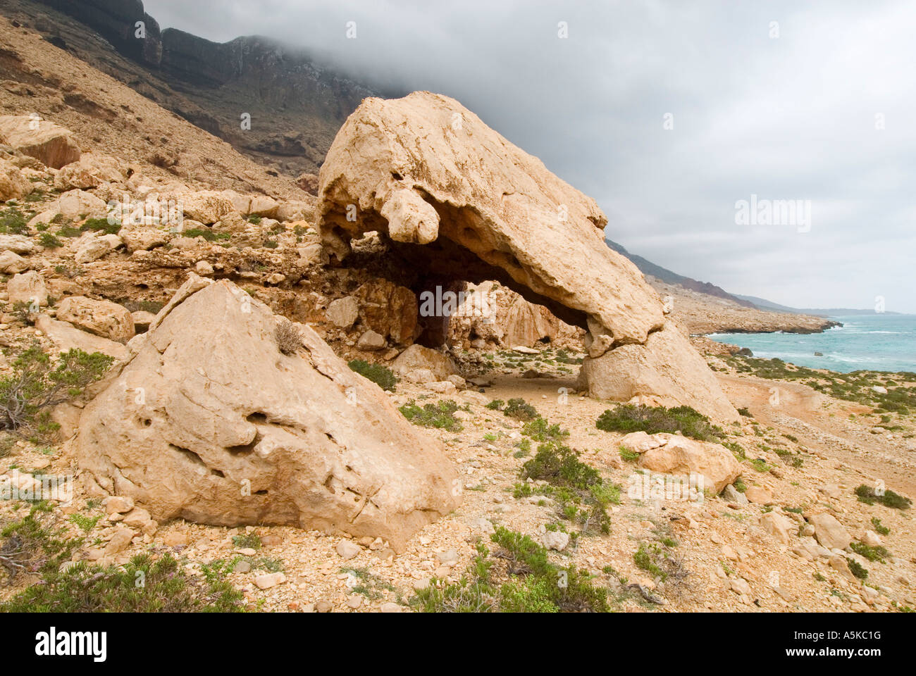 Rock formation near of Er-Herr, northern coast of Socotra island ...