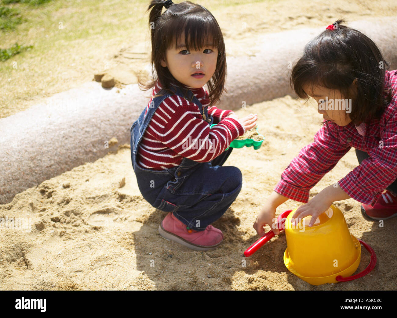 Young girls playing in sandpit Stock Photo - Alamy