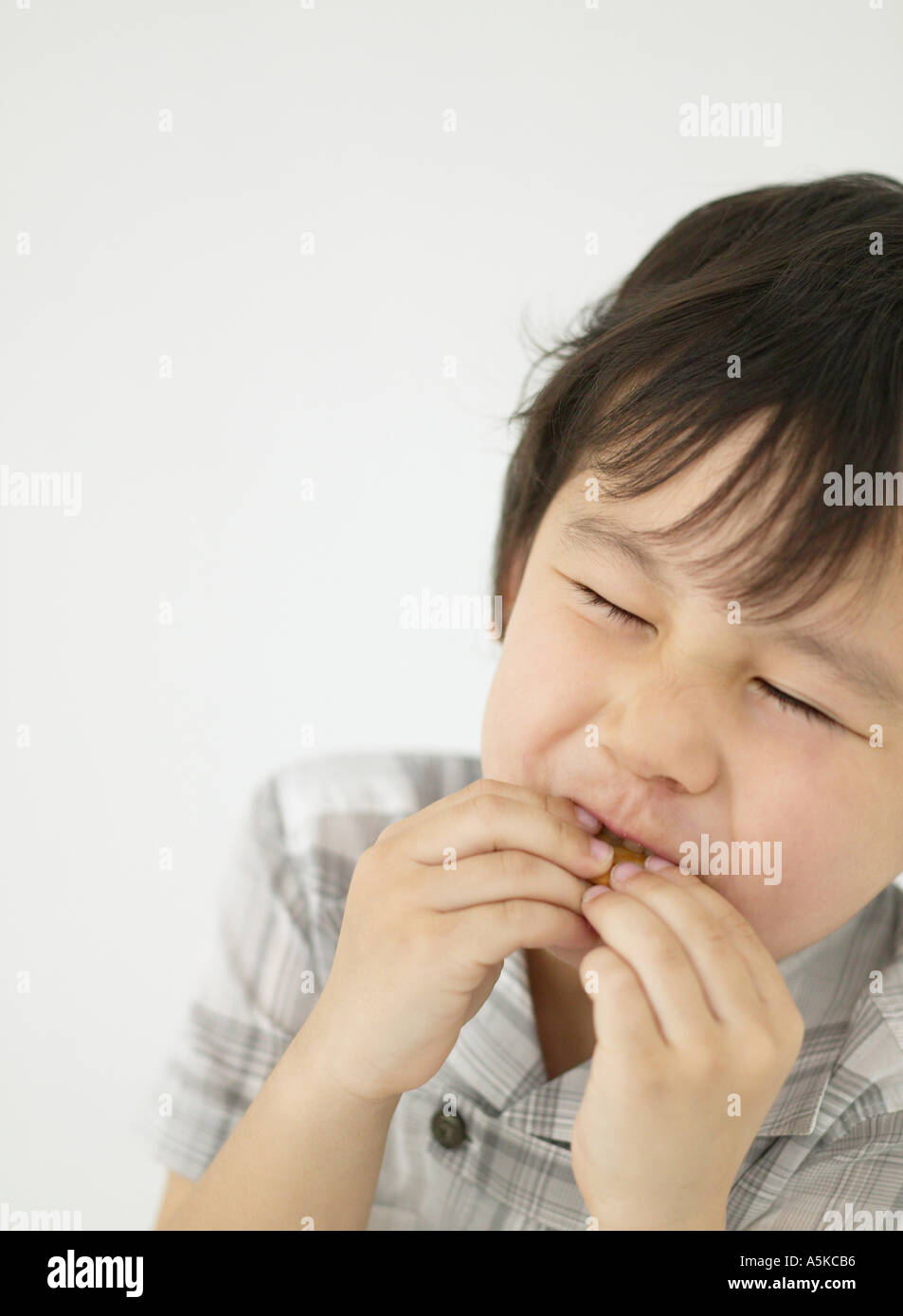 Young boy nibbling on something Stock Photo - Alamy