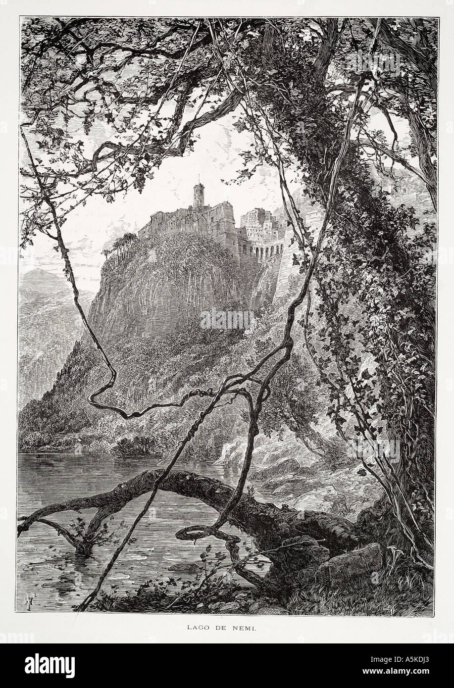 lago de nemi albano alban lake villa tree hilltop Rome roma Italy ...