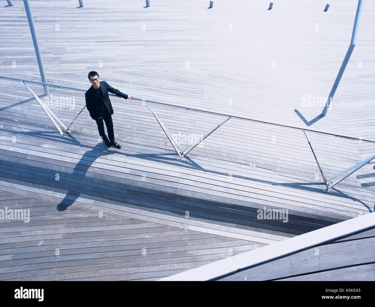 Aerial view of a man standing on a bridge Stock Photo - Alamy